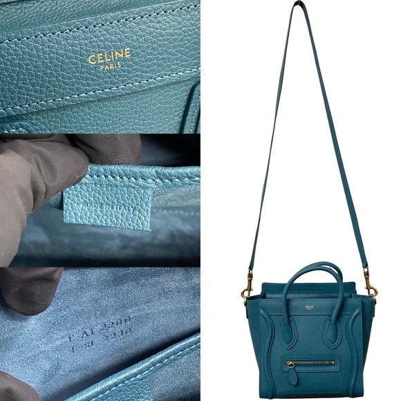 Celine | Bags | Celine Luggage Nano Leather 2way Shoulder Bag Handbag Green 6607 | Poshmark